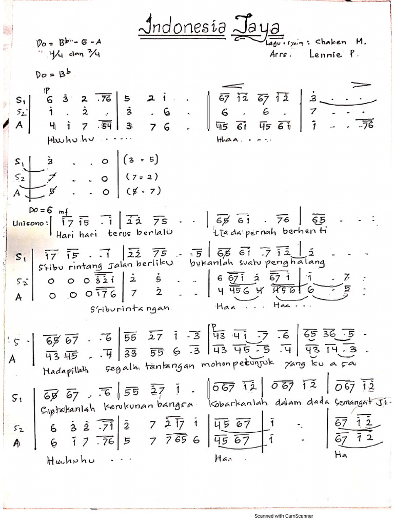 Partitur Indonesia Jaya 3 Suara | PDF