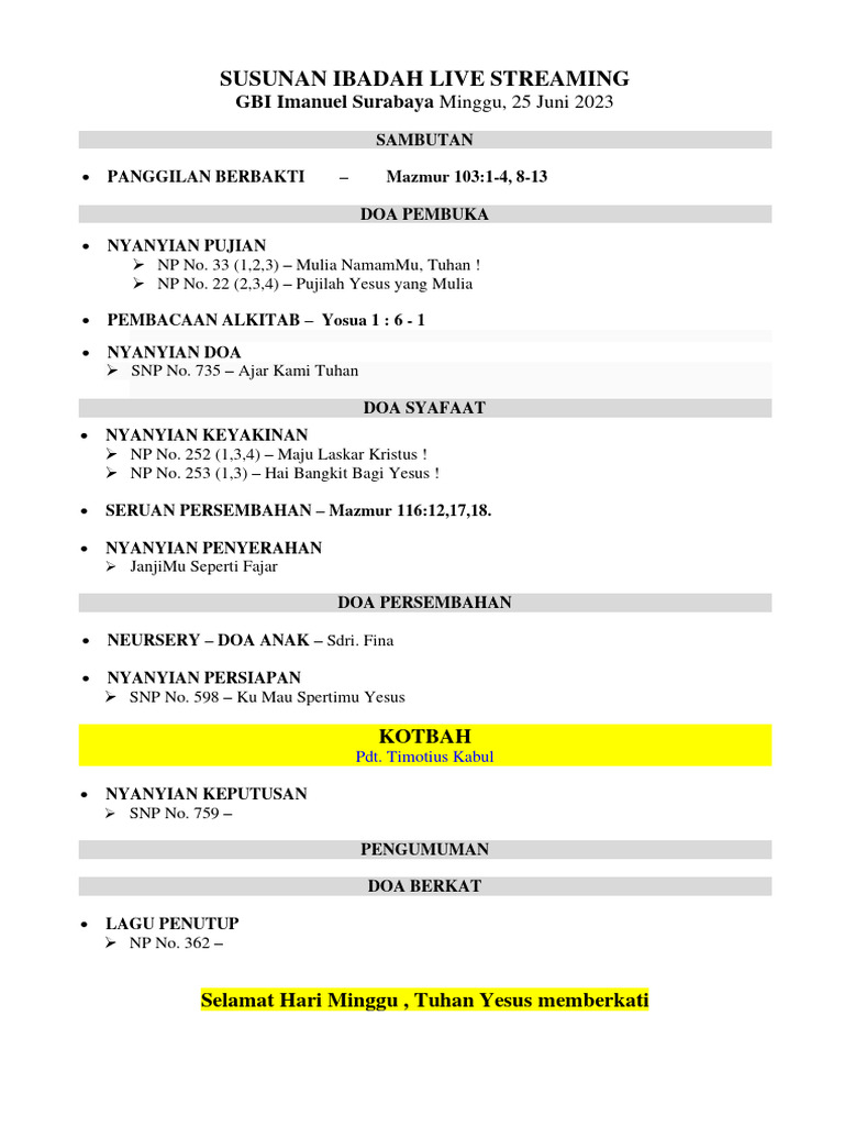 Susunan Ibadah Live Streaming | PDF
