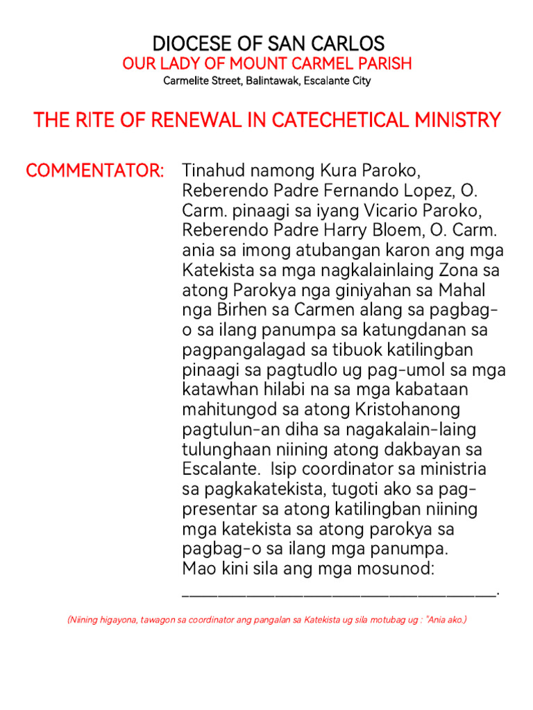 The Rite of Renewal of Catechetical Ministry | PDF