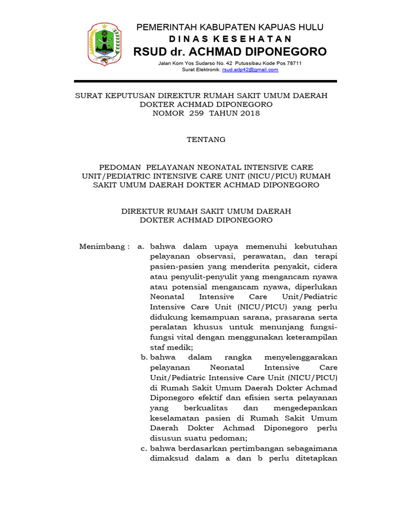 SK Pedoman Pelayanan Nicu-Picu | PDF