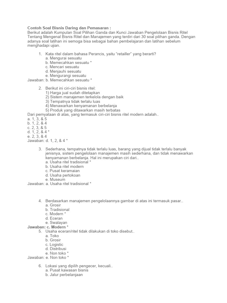 Contoh Soal Bisnis Daring Dan Pemasaran Retail | PDF