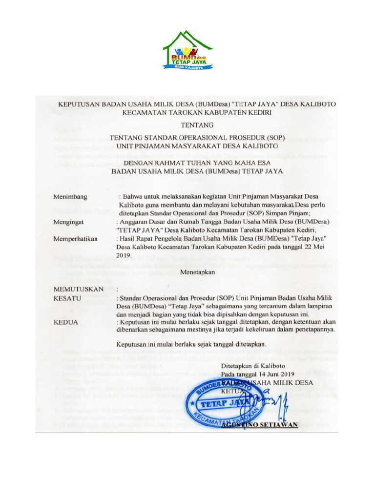 SOP Pinjaman BUMDesa Tetap Jaya | PDF