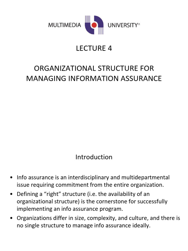 Topic 4 - Organizational Structure For Managing Information Assurance | PDF | Chief Information ...