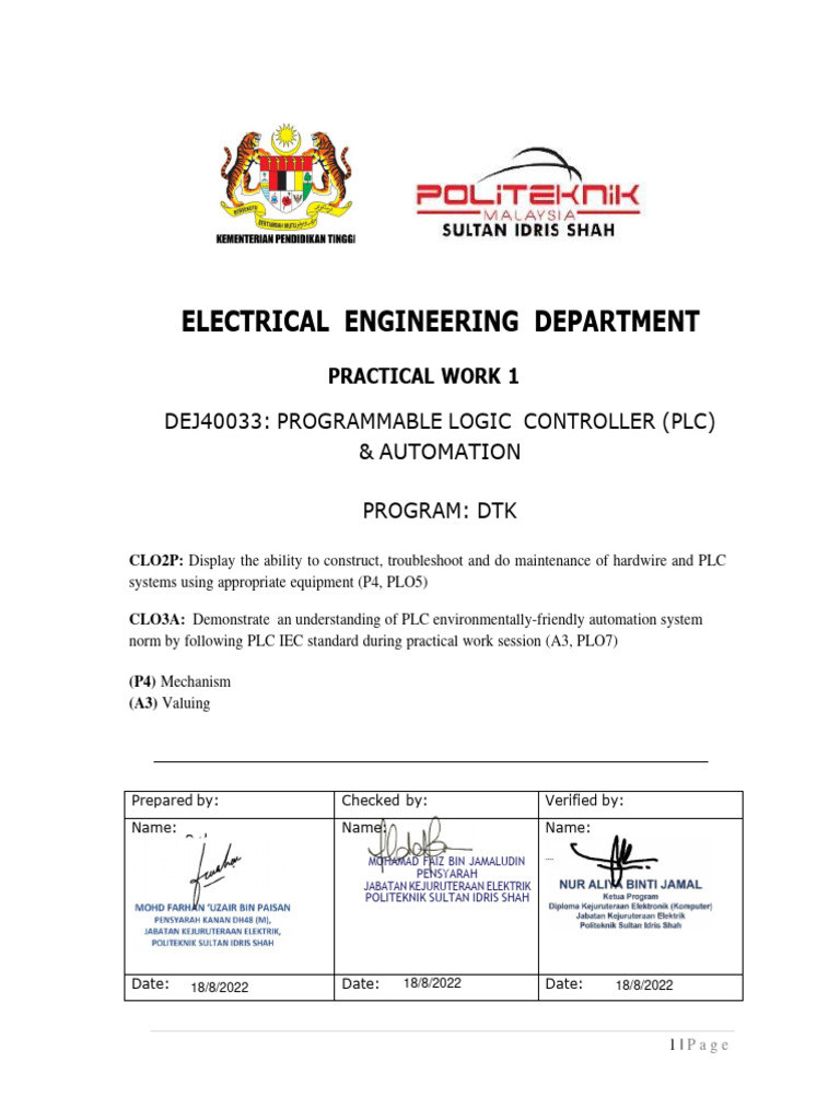 Dej40033 Lab 1 | PDF | Programmable Logic Controller | Logic Gate