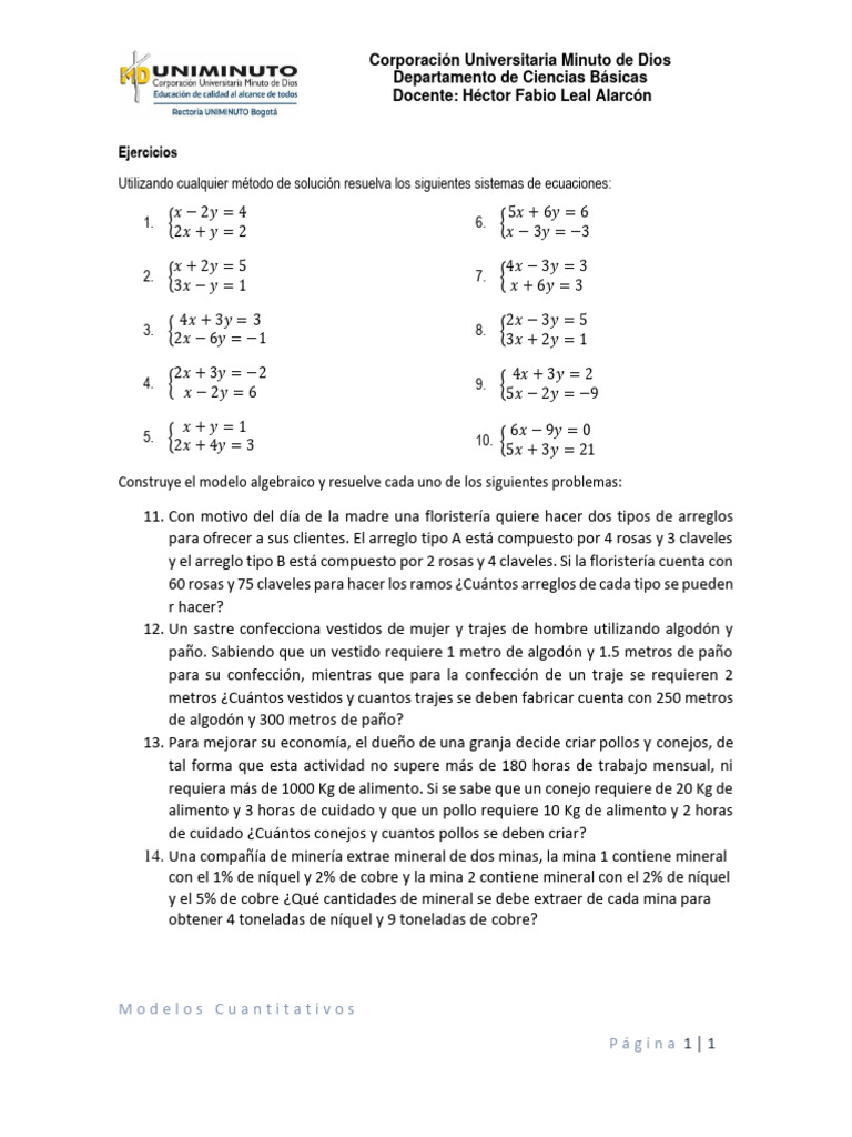 Taller Modelos Cuantitativos | PDF