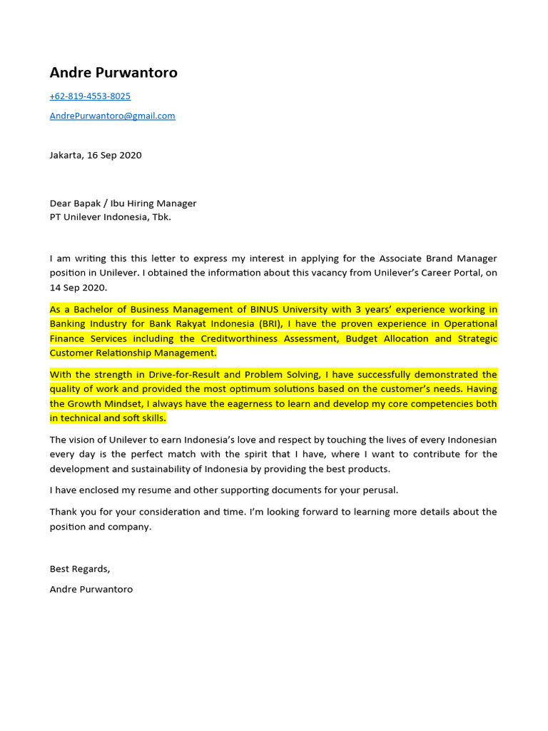 Cover Letter & Email - Contoh | PDF