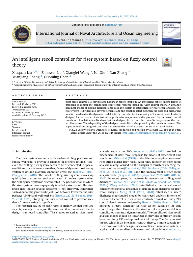 Intelligent Fuzzy Control for Riser Recoil | PDF | Control Theory | Force