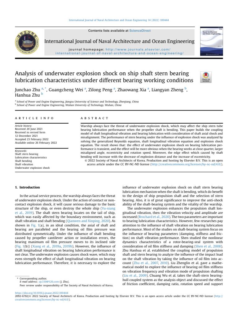 Analysis of Underwater Explosion Shock On Ship S 2022 International ...