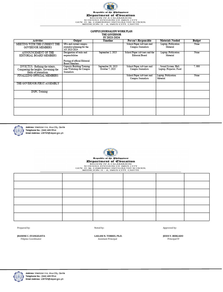 Journ Workplan 2023 | PDF