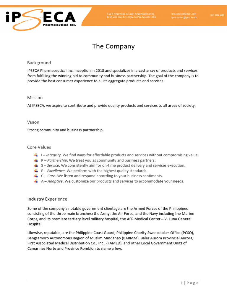 IPSECA Pharmaceutical Inc. - Company Profile | PDF | Health Care | Medicine