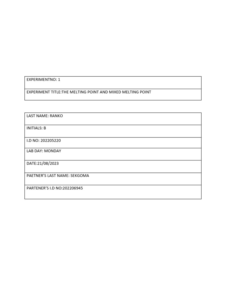 Experiment No1 | PDF | Melting Point | Phase (Matter)