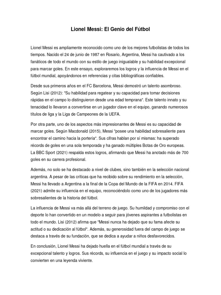 Lionel Messi (ENSAYO) | PDF | Lionel Messi | Asociación de Futbol