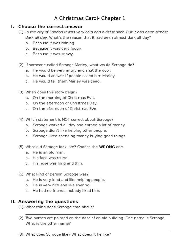 A Christmas Carol-Chapter 1: I. Choose The Correct Answer | PDF