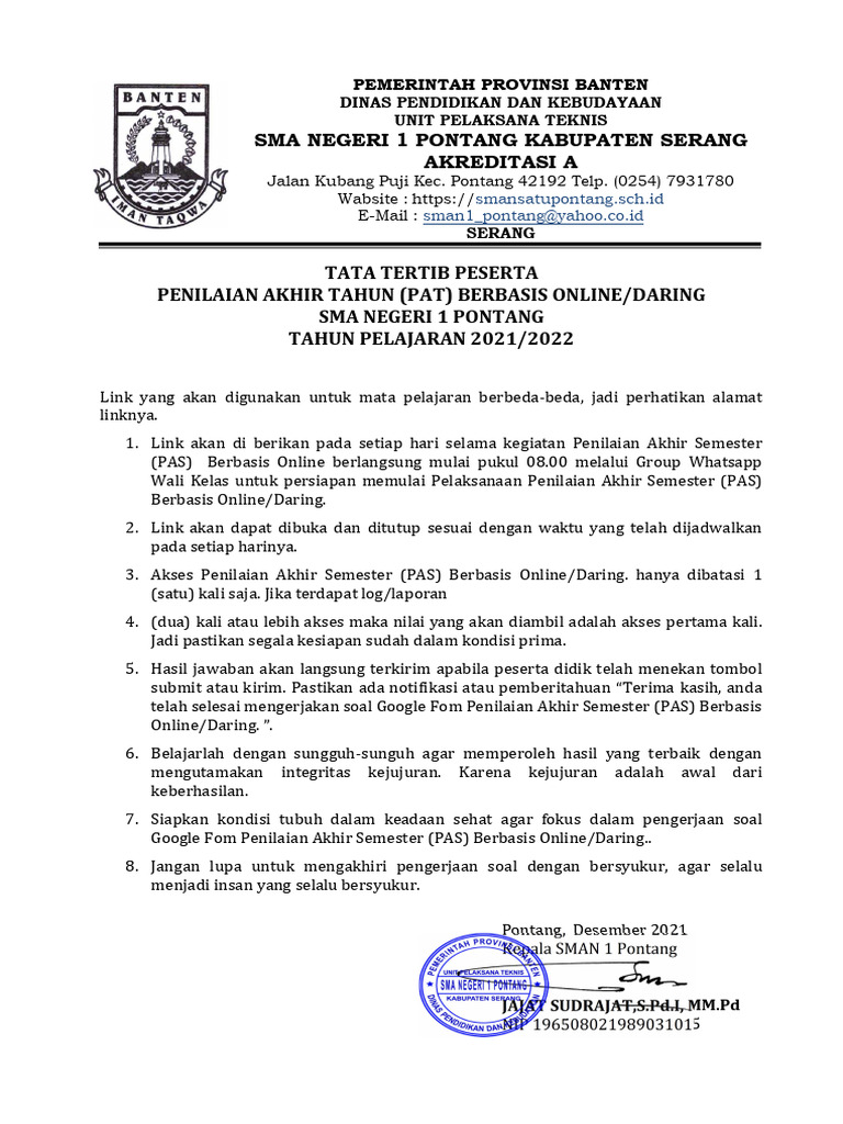 Tata Tertib PAT Online SMAN 1 Pontang | PDF