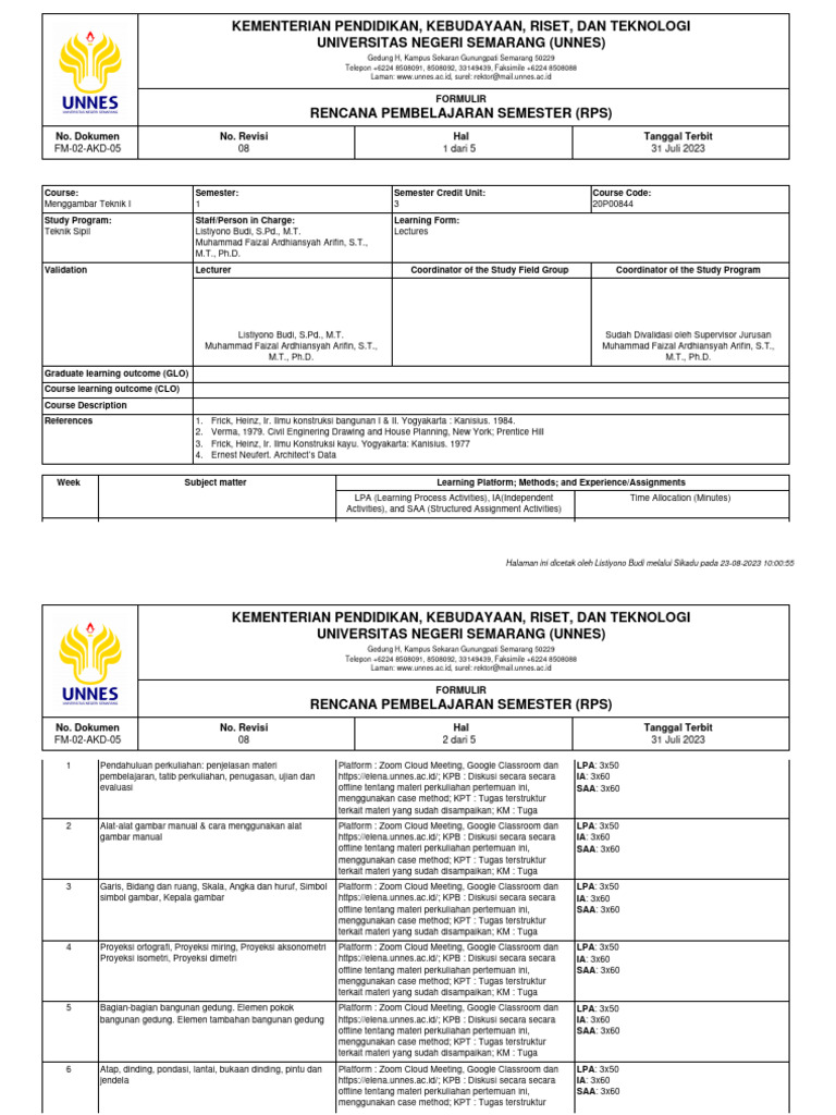RPS-Menggambar Teknik I | PDF