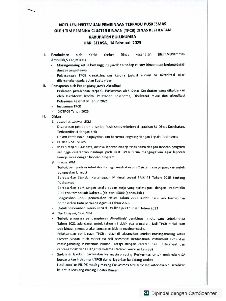 Notulen Pertemuan TPCB | PDF