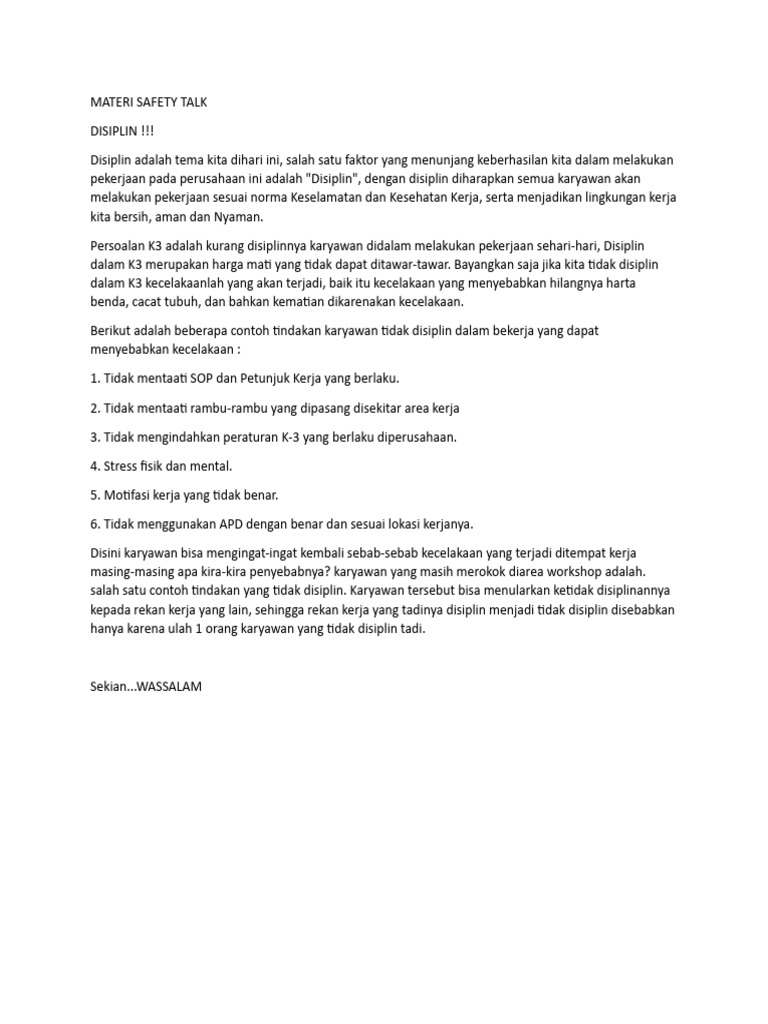 Materi Safety Talk | PDF Materi Safety Talk | PDF