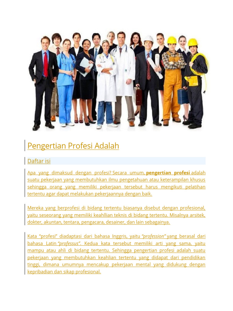 Pengertian Profesi Adalah Daftar Isi | PDF | Karier & Perkembangan