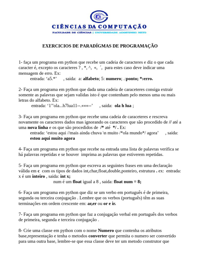 Exercicios Python | PDF | Python (linguagem de programação) | Números Exercicios Python | PDF | Python (linguagem de programação) | Números