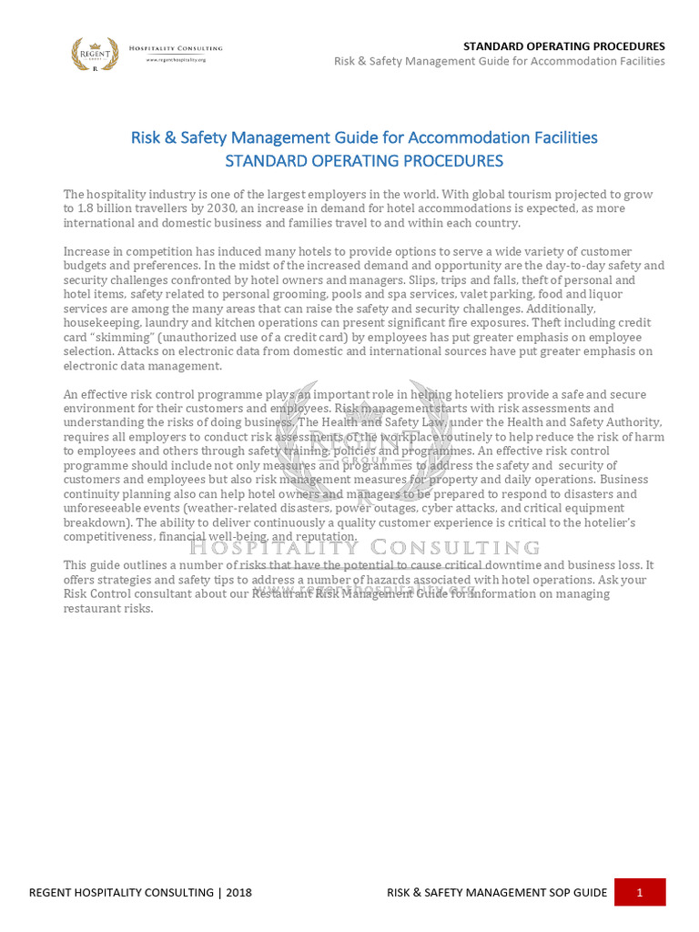 Risk & Safety SOP for Hotels | PDF | Swimming Pool | Fire Sprinkler System