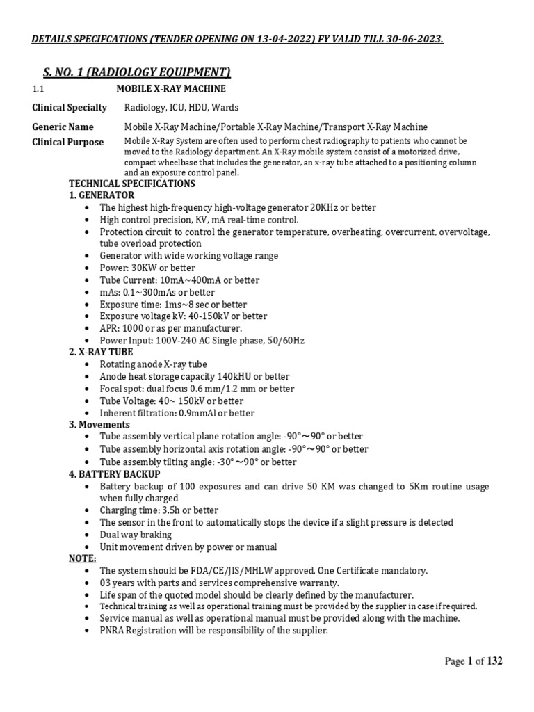 Revised Specs 13-04-2022 | PDF | Medical Ultrasound | Ct Scan