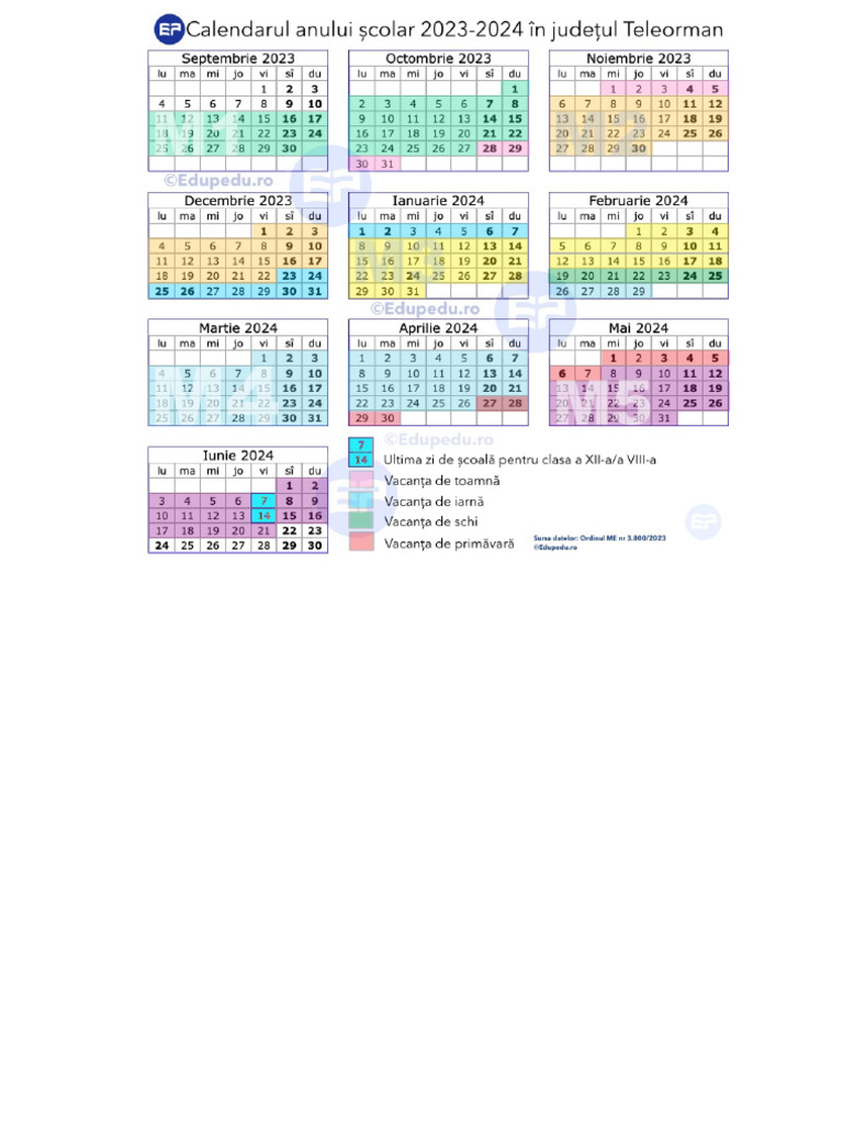 Calendar An Scolar 2023 2024 Teleorman | PDF