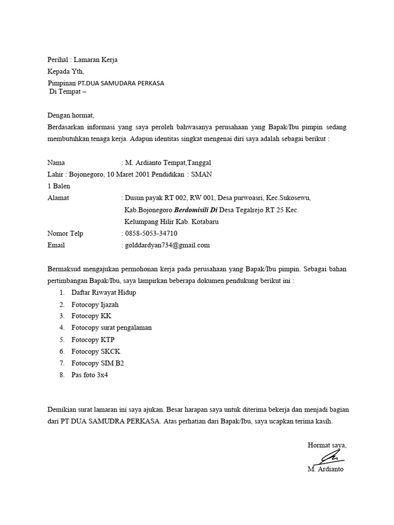Contoh Lamaran PT - DSP | PDF | Karier & Perkembangan