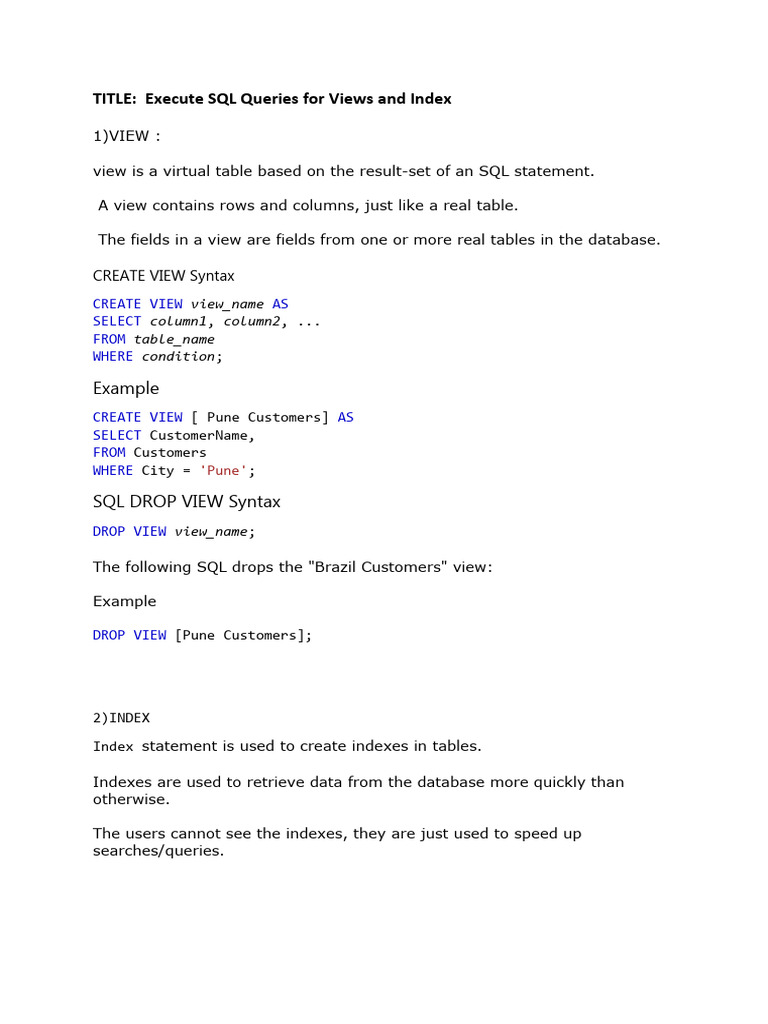 Rdbms Assignment Pdf Database Index Sql