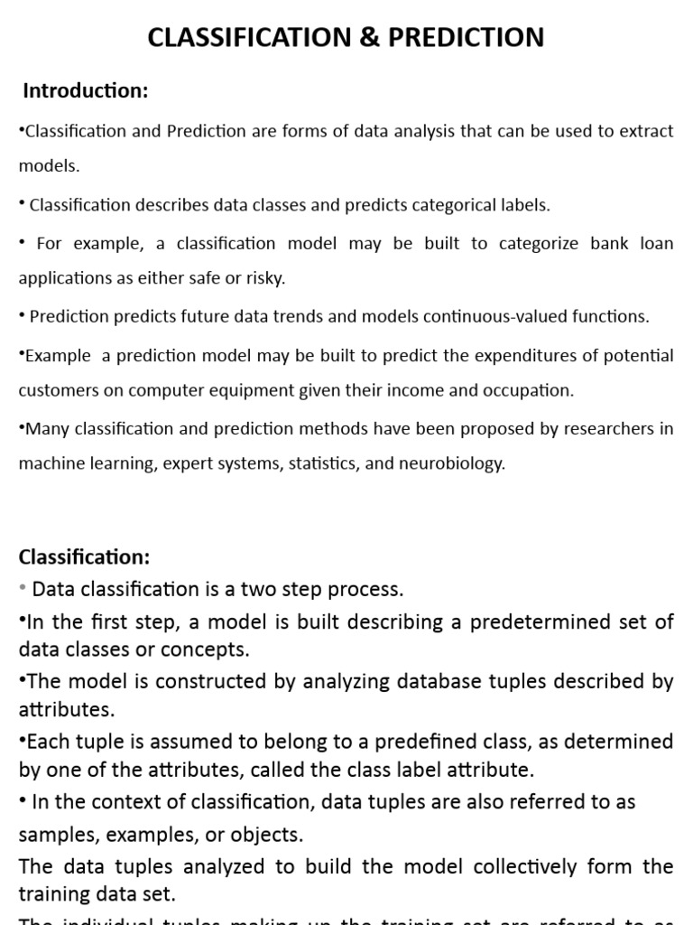 Classification And Prediction Pdf Statistical Classification Cognition