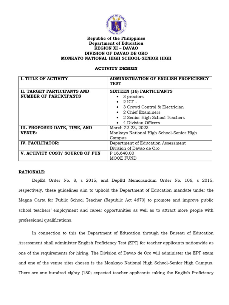 Activity Design Ept | PDF