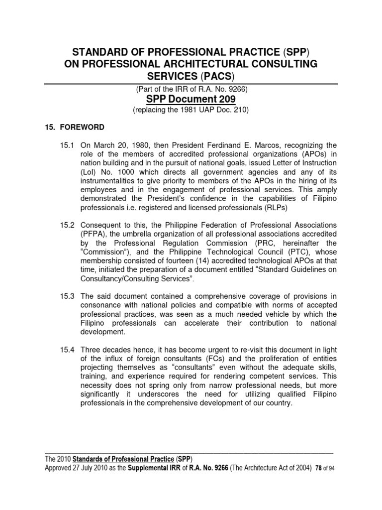 1.4 2010 SPP For PH Architects | PDF | Architect | Alternative Dispute Resolution