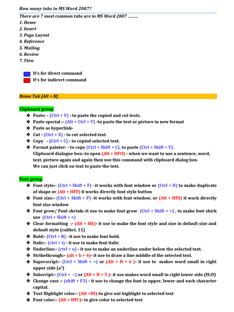 MS Word 2007: Overview of Tabs | PDF | Microsoft Word | Written ...
