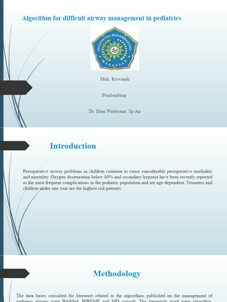 Algorithm For Difficult Airway Management in Pediatrics | PDF | Causes ...