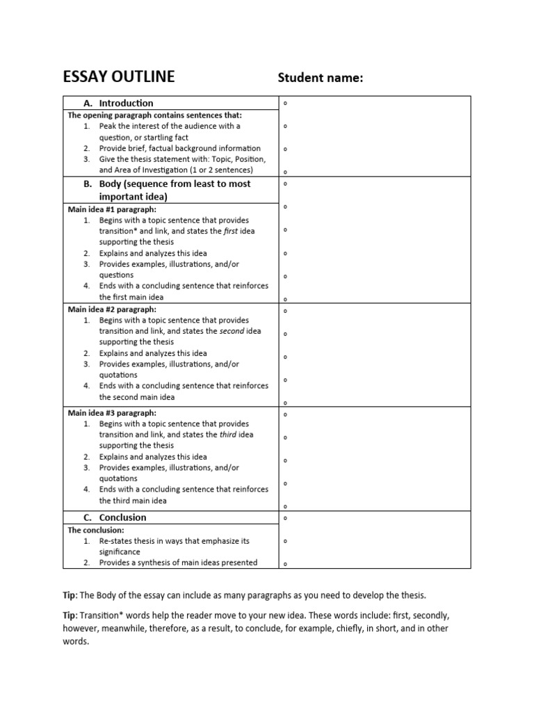 Essay Outline Template - in Word | PDF | Essays | Paragraph Essay Outline Template - in Word | PDF | Essays | Paragraph