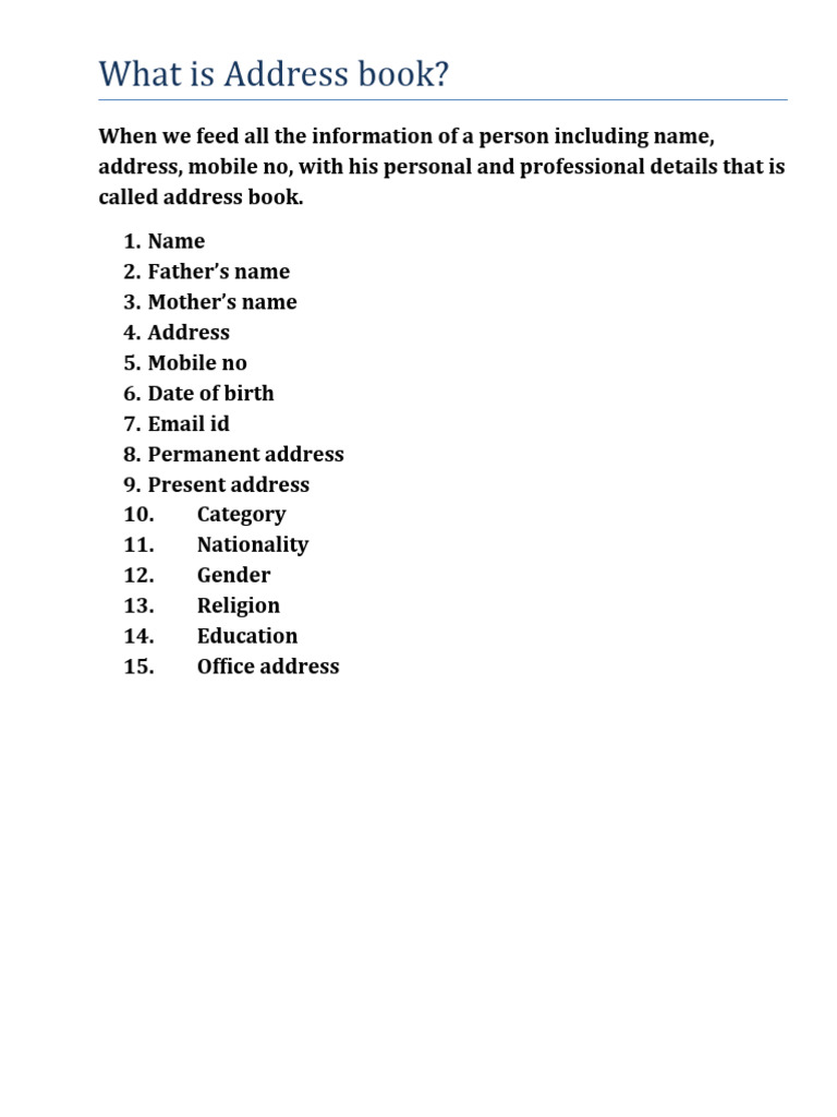 What Is Address Book | PDF | Wellness