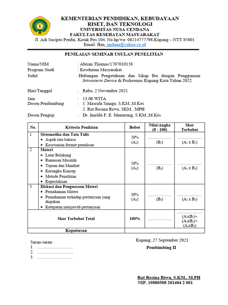 Lembar Penilaian Sempro - THASIA | PDF