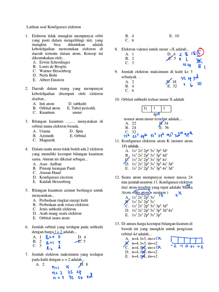 Latihan Soal Konfigurasi Elektron Kelas 10 | PDF