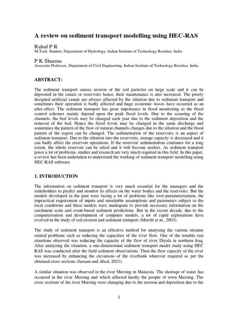 A Review On Sediment Transport Modelling Using HEC-RAS | PDF | Sediment ...