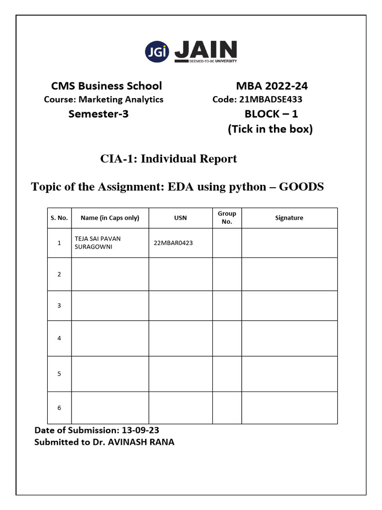 Marketing Analytics Assignment 1 | PDF | Computing | Computer Programming Marketing Analytics Assignment 1 | PDF | Computing | Computer Programming