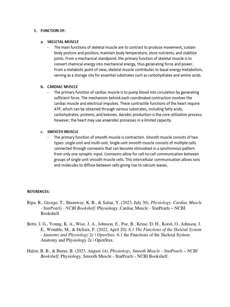 FUNCTIONS | PDF | Skeletal Muscle | Muscle Contraction