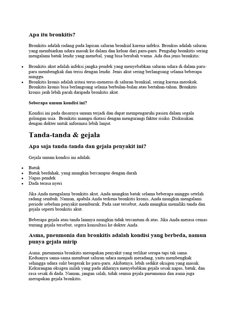 Pengertian dan Gejala Bronkitis | PDF | Kesehatan Holistik