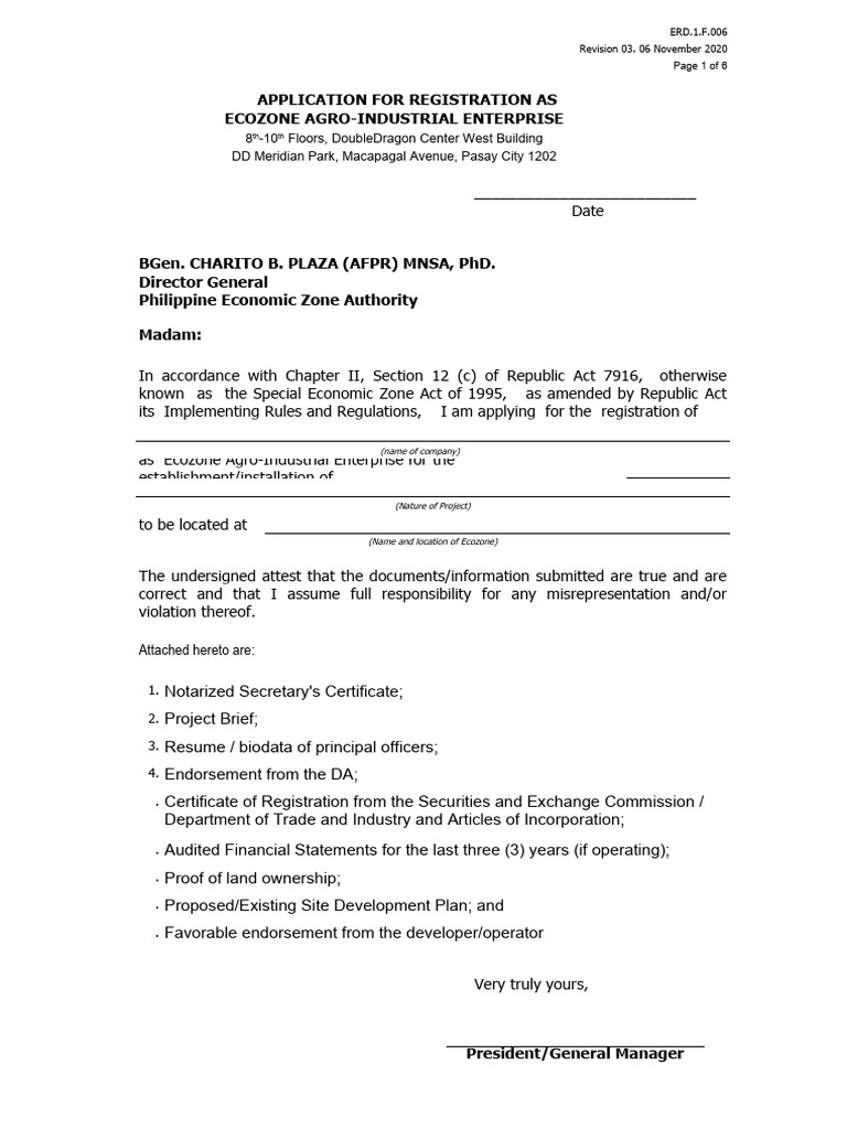 (A3) Agro-Industrial Enterprise Application Form | PDF | Private Sector ...