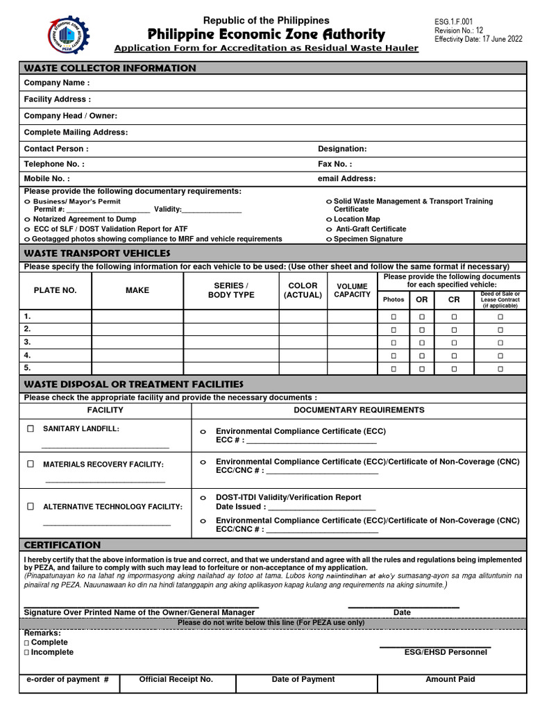 (A7) Application Form For Accreditation As Residual Waste Hauler (RWH ...