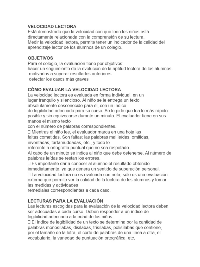 Velocidad Lectora Pdf