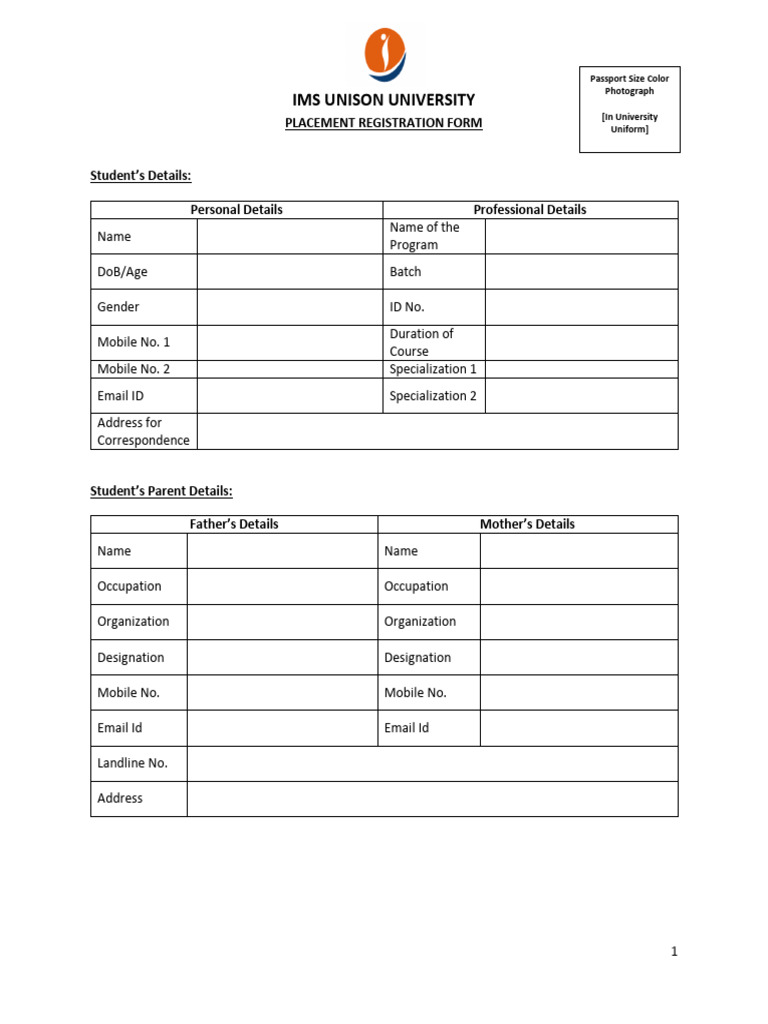 IMS Unison University Placement Registration Form | PDF | Justice ...