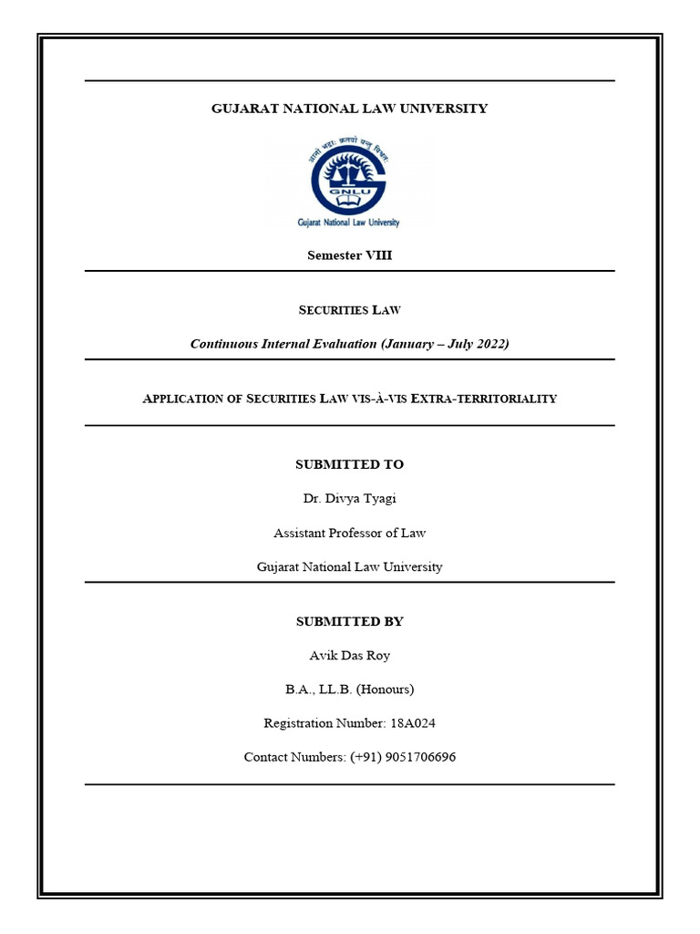 Securities Law (Continuous Evaluation) - 18A024 | PDF | Jurisdiction ...