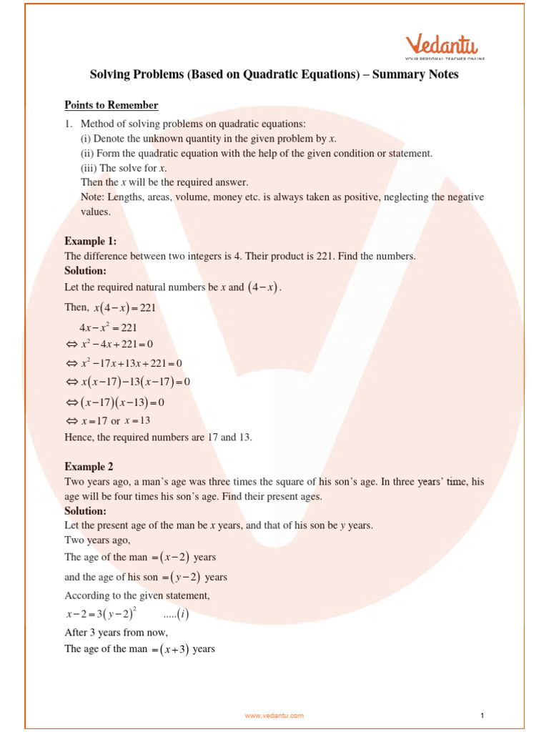 Quadratic Equation Problem Solving | PDF | Applied Mathematics | Elementary Mathematics