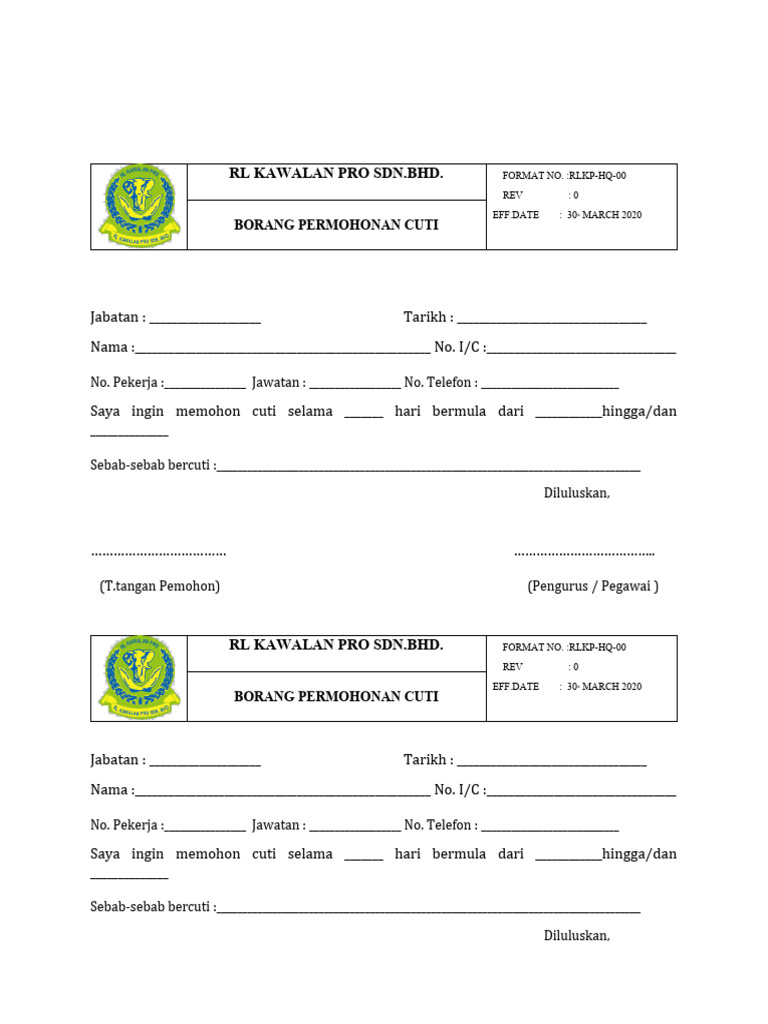 Borang Cuti | PDF