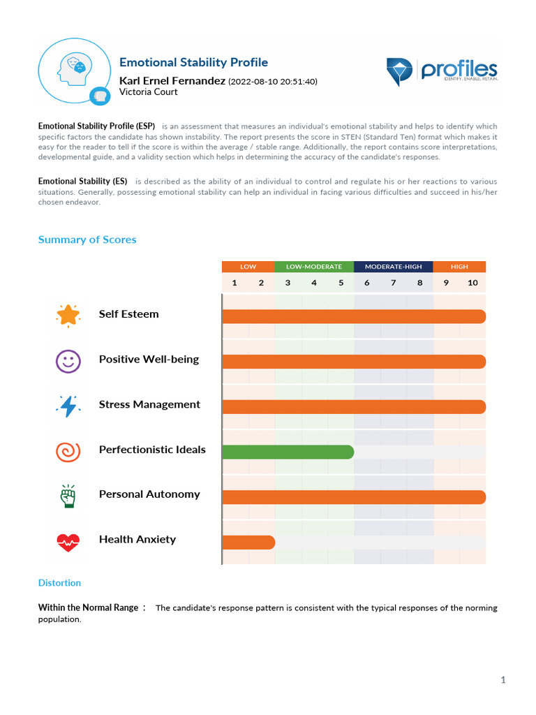 Emotional Stability Profile Assessment | PDF | Psychological Resilience ...