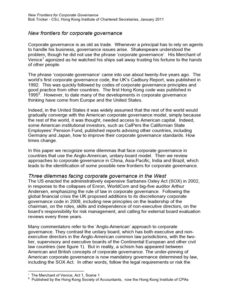 Bob Tricker - New Frontiers For Corporate Governance | PDF | Corporate ...